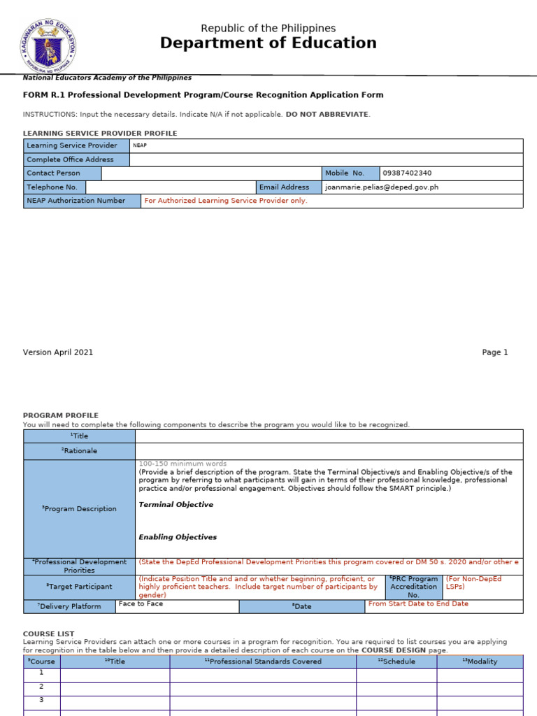 FORM R.1 - PD Program Recognition Application Form - Latest | PDF ...