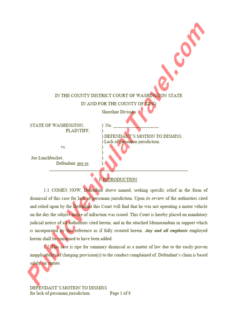 1 Motion To Dismiss - File Right After The Stop Event | PDF | Common ...