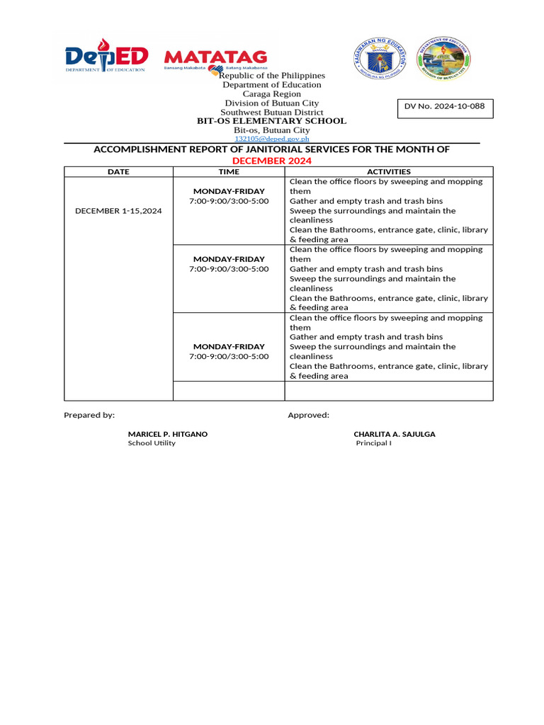December 2023 Janitorial Services Report | PDF | Hygiene | Toilet