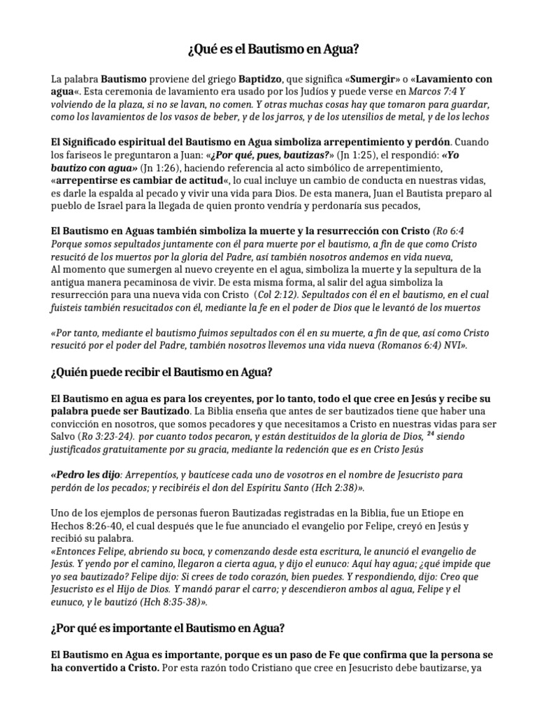 Qué Es El Bautismo en Agua Según La Biblia | PDF | Bautismo | Jesús