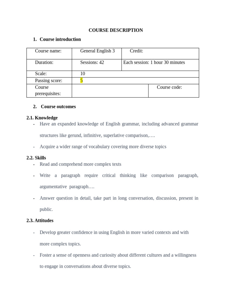 Syllabus - General English 2 | PDF | English Language | Vocabulary