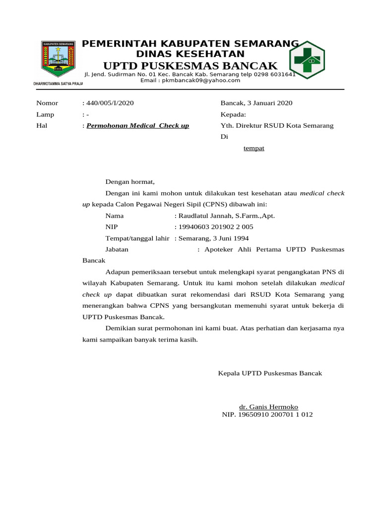 Surat Permohonan Medical Check Up CPNS | PDF
