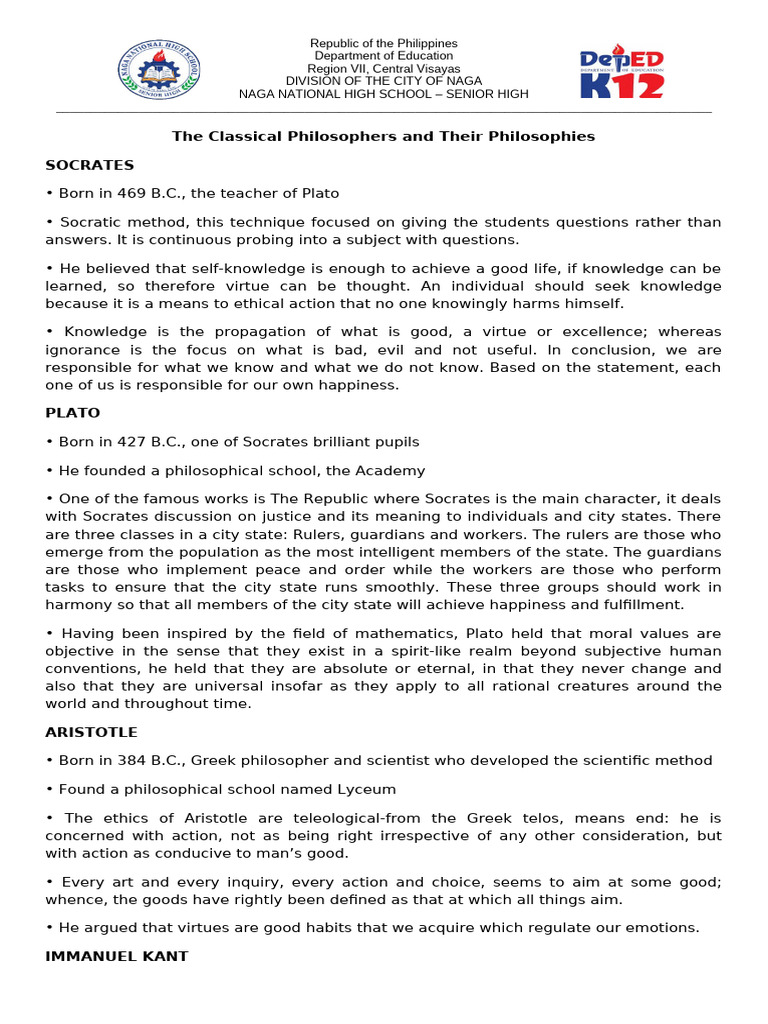 Notes On The Classical Philosophers and Their Philosophies | PDF ...