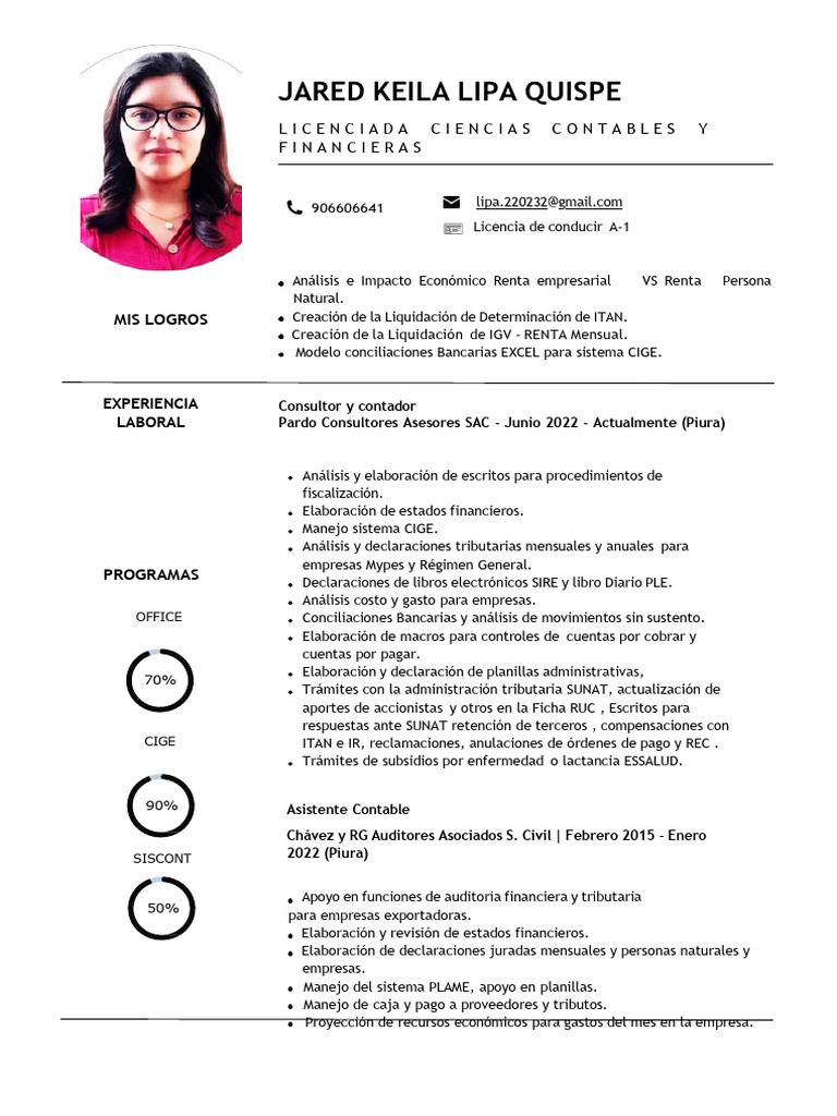 JARED KEILA LIPA CV 2025 | PDF | Contador | Contabilidad