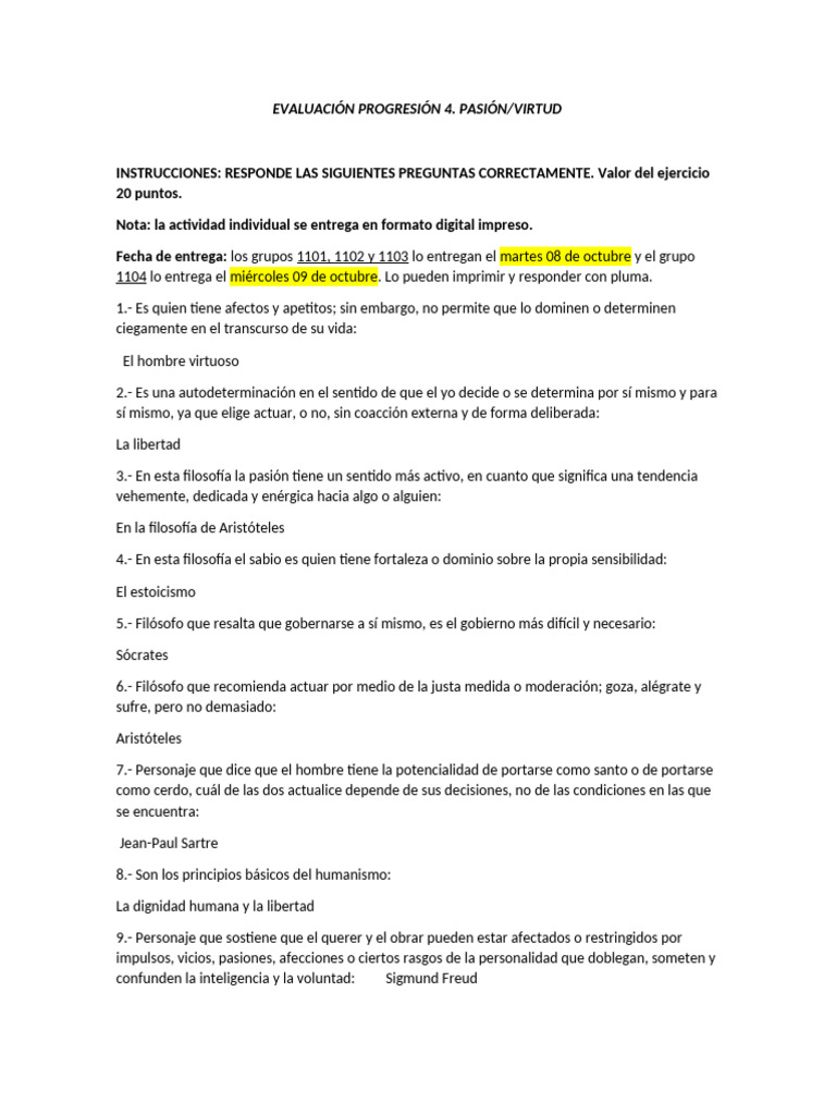 Evaluación Progresión 4. Humanidades 1 | PDF | Virtud | Libertad