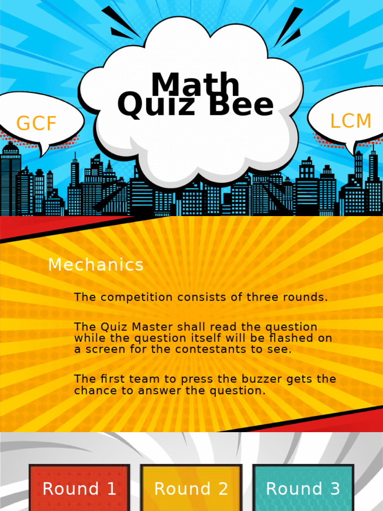 Math Quiz Bee Presentation in Colorful Comic Illustrative Style | PDF ...