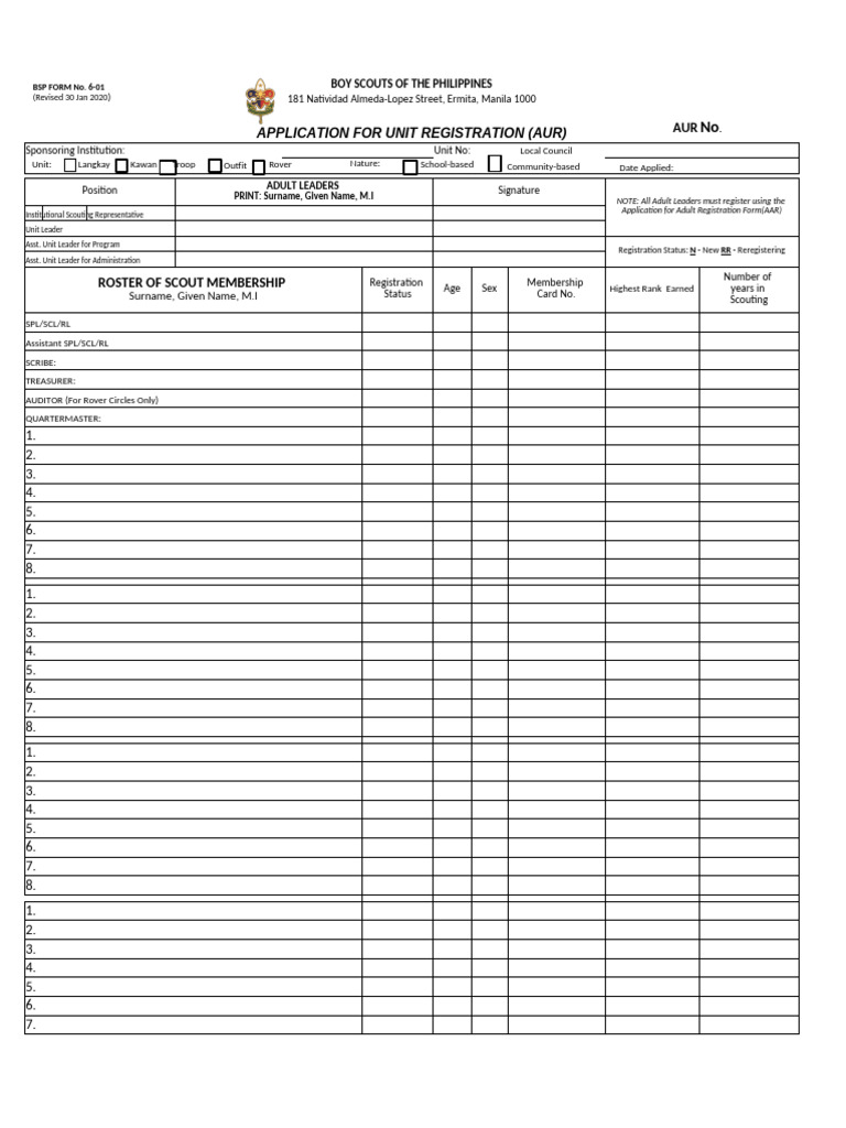 Unit Registration Application Form | PDF | Outdoor Recreation | Girl Guiding And Girl Scouting