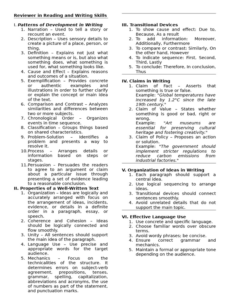 Reviewer in Reading and Writing Skills | PDF | Causality | Information