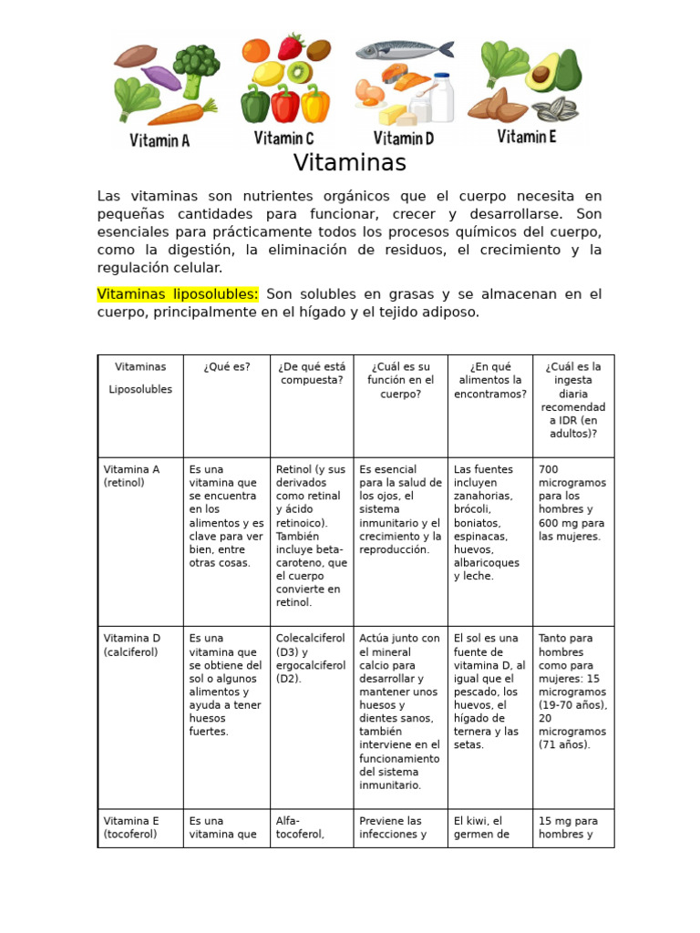 Funciones y Tipos de Vitaminas | PDF | Vitamina a | Vitamina