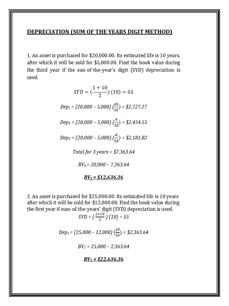 SUM OF THE YEARS DIGIT METHOD Solved Problems 1 | PDF | Depreciation | Income Statement