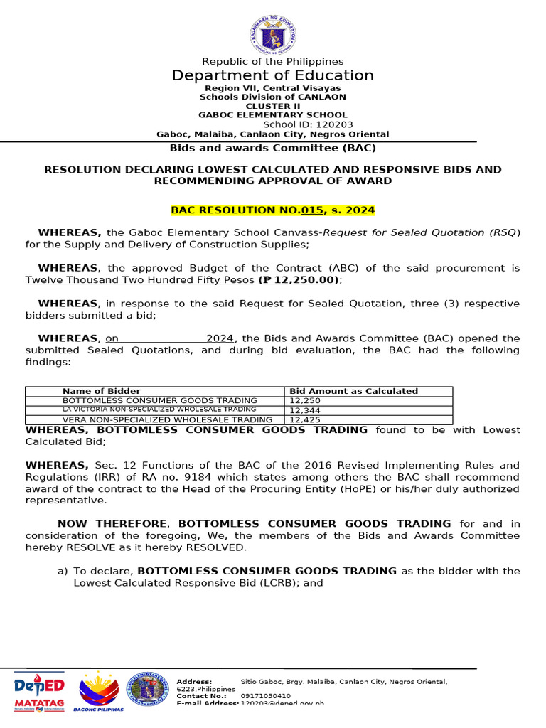 BAC Res To Award (Bottomless) | PDF