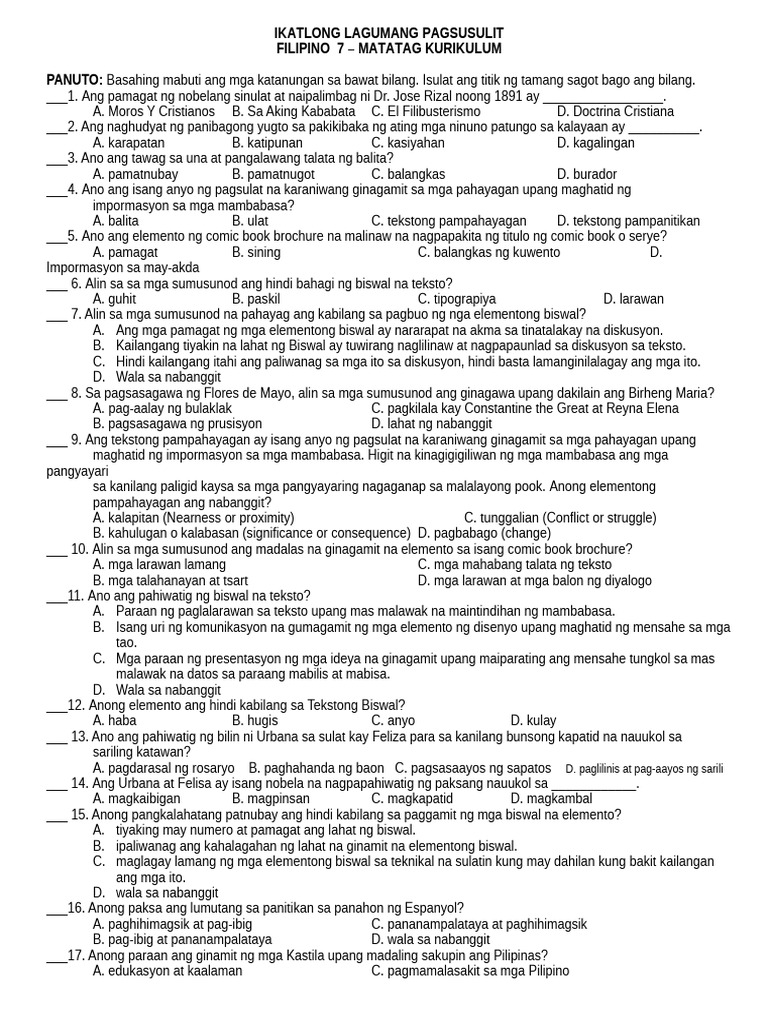 Matatag Grade 7 Ikatlong Markahan SUMMATIVE | PDF