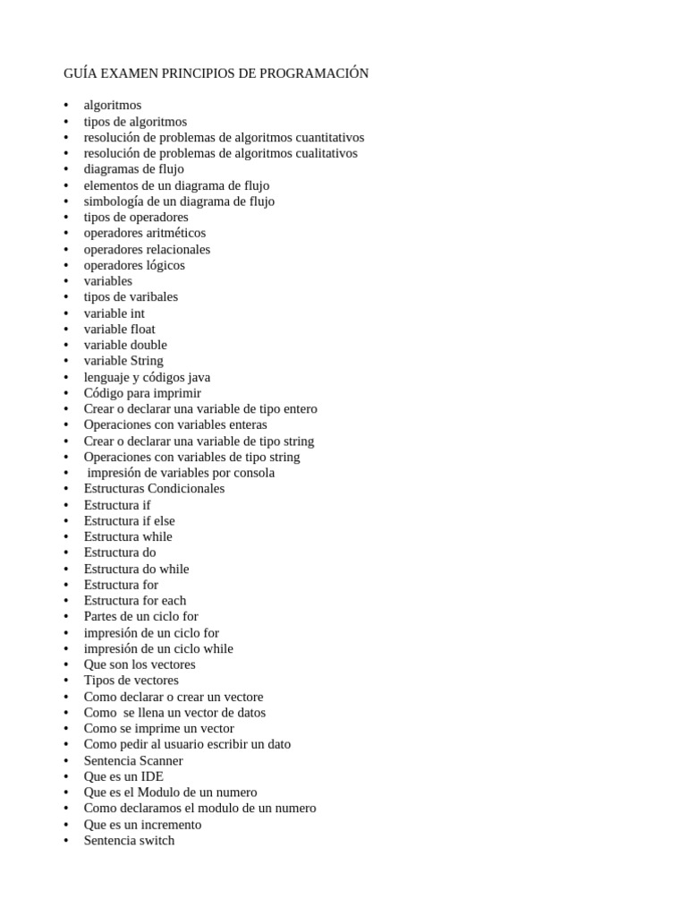 Guia Examen Extraordinario Principios de Programación | PDF