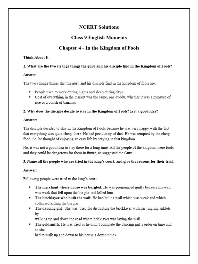 Ncert Solutions for Class 9 English Moments Chapter 4 | PDF