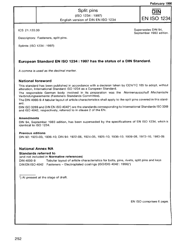 Din en Iso 1234 1998 | PDF