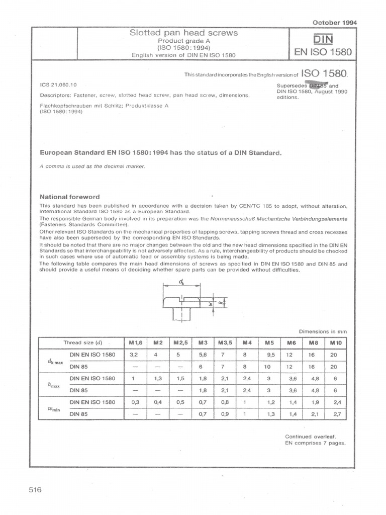 Din en Iso 1580 1994 | PDF