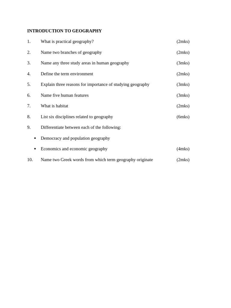 Introduction To Geography Q | PDF
