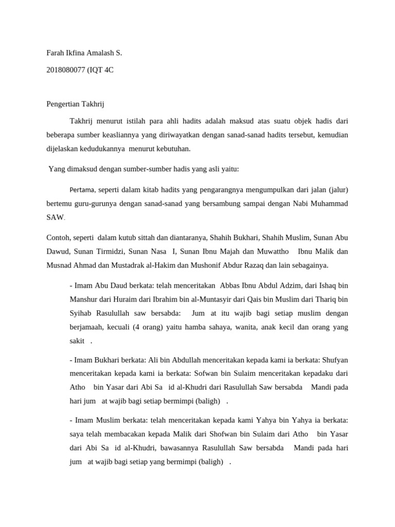 Pengertian dan Contoh Takhrij Hadis | PDF