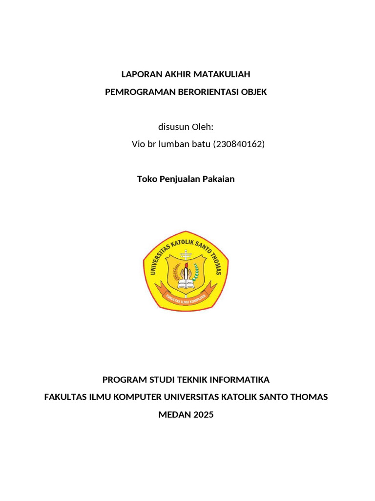 LAPORAN AKHIR MATAKULIAH PBO - Proyek Akhir1 vio | PDF