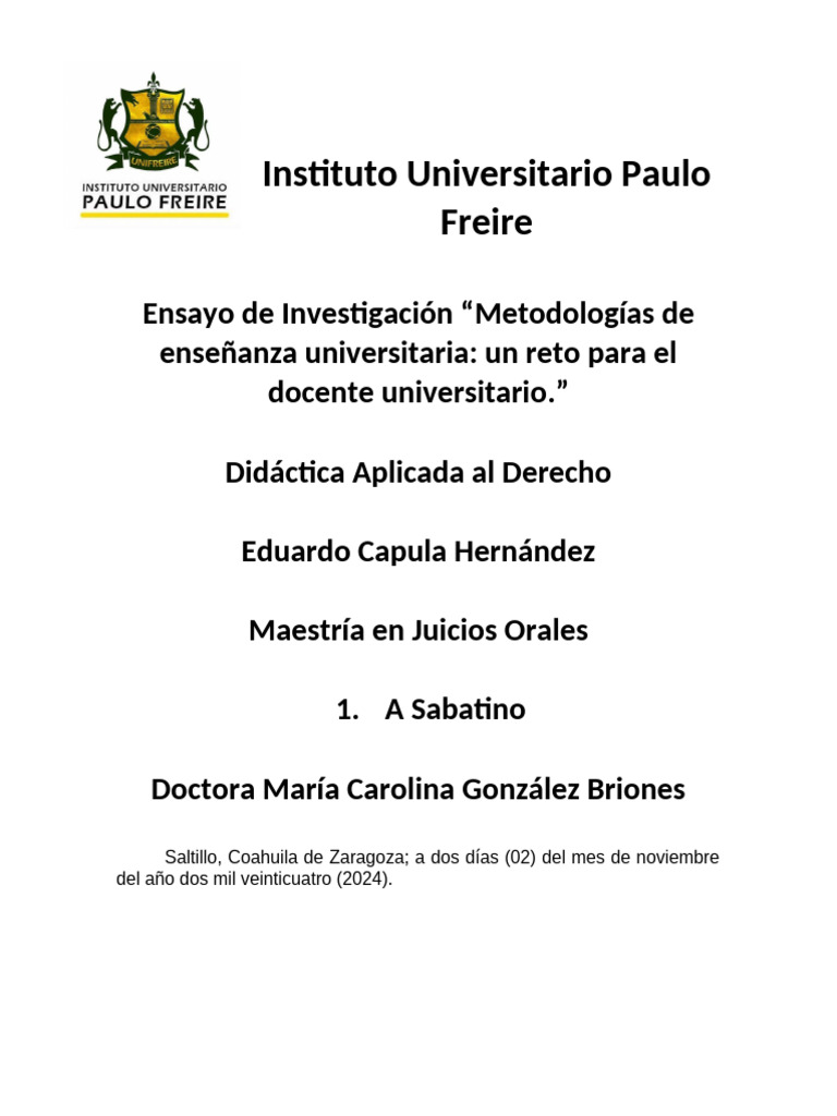 Metodologías Innovadoras en Docencia Universitaria | PDF | Enseñando | Maestros