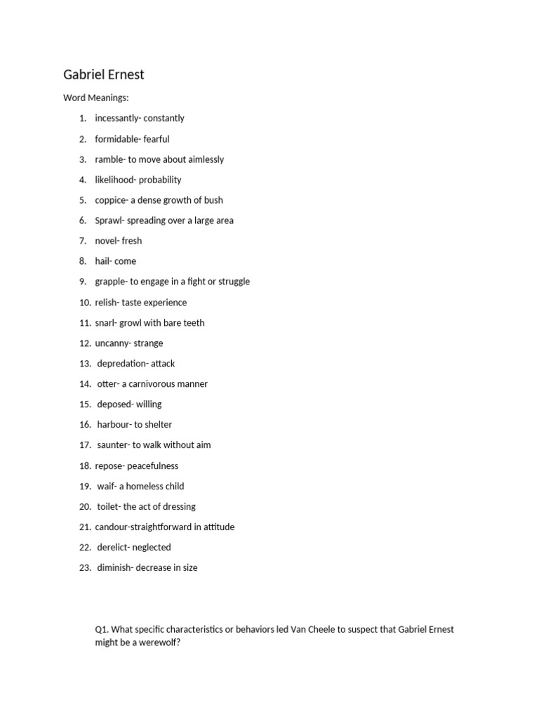 Gabriel Ernest Vocabulary & Analysis | PDF