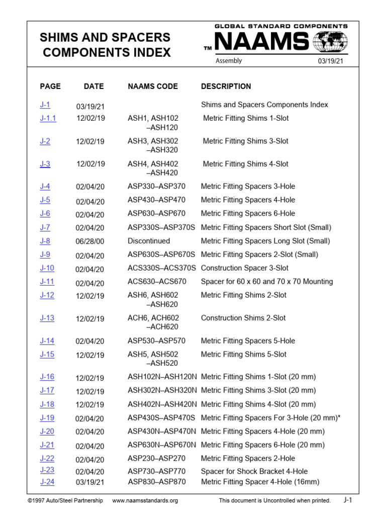 Naams Shims Standard | PDF | Engineering Tolerance | Mechanical Engineering