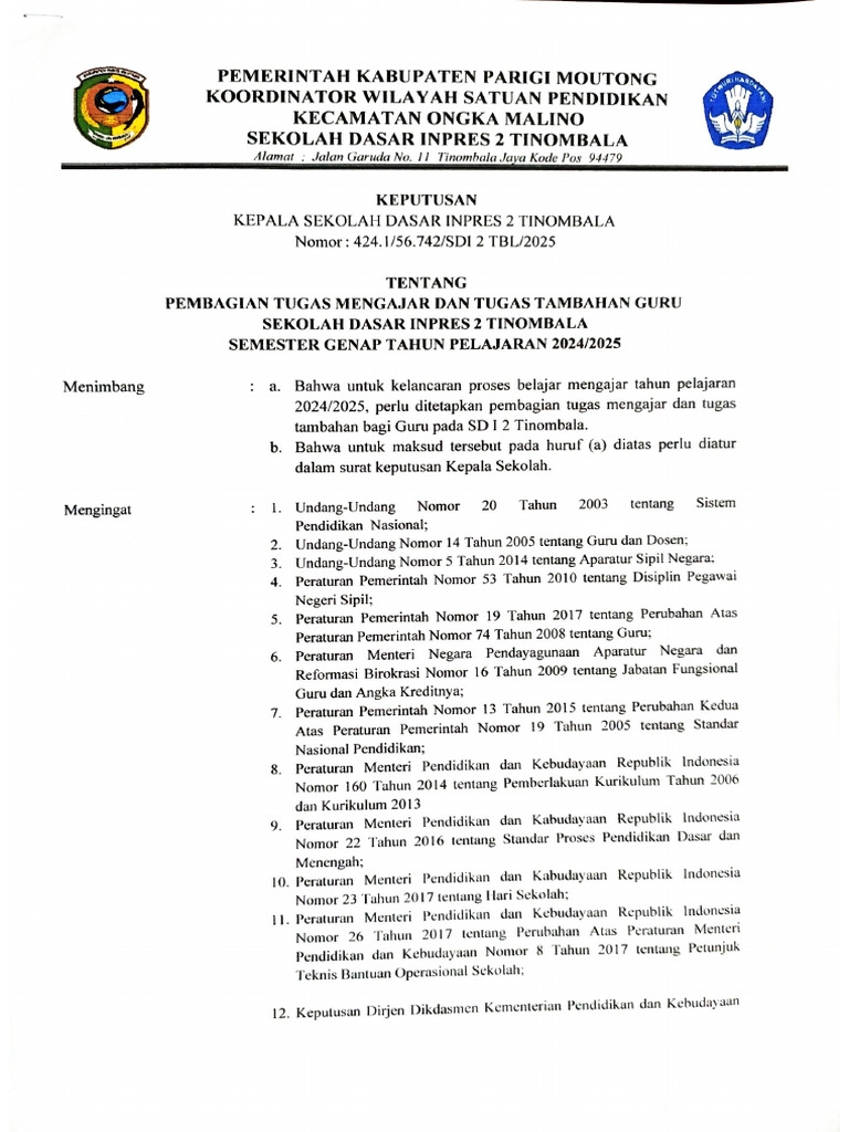 SK Pembagian Tugas | PDF