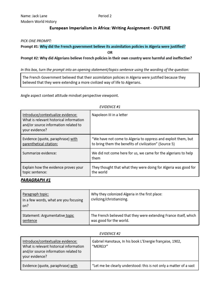 Copy of Algeria Writing Assignment Outline | PDF