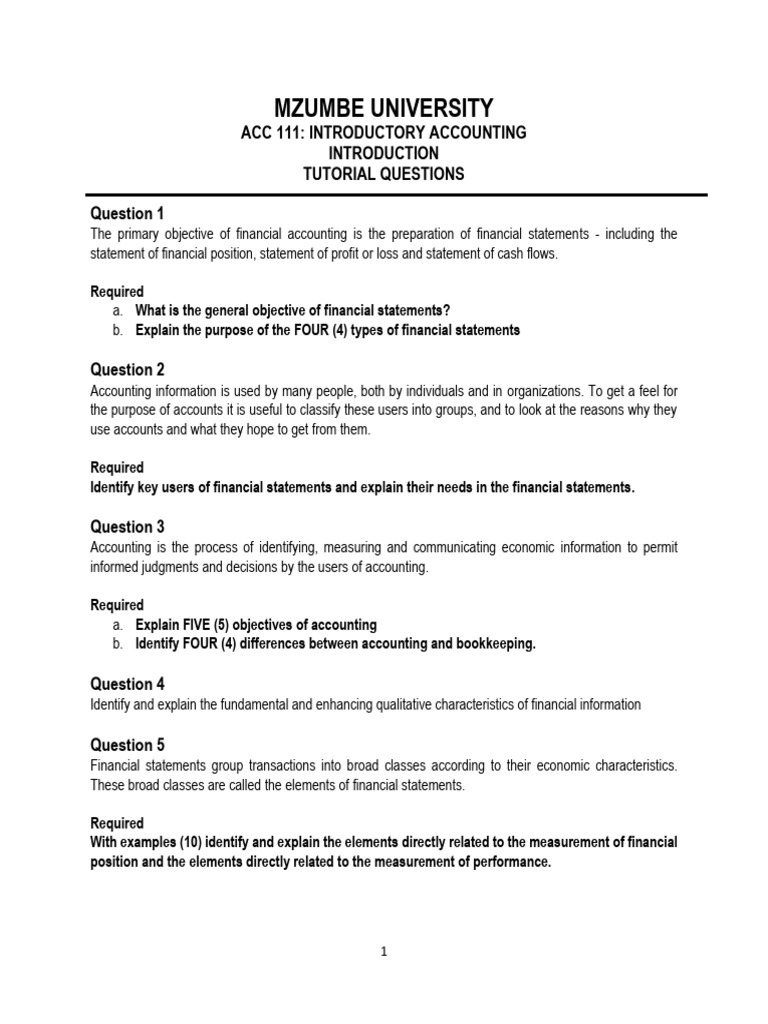 Introductory Accounting Tutorial Questions | PDF | Accounting ...