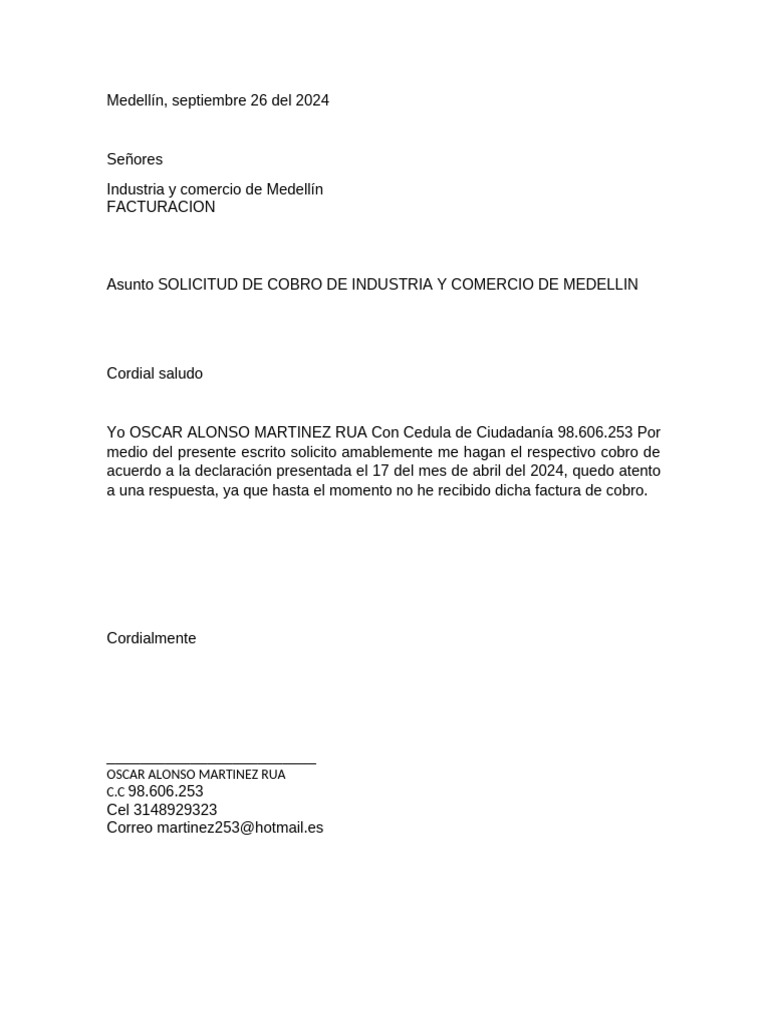 Solicitud de Cobro de Industria y Comercio | PDF