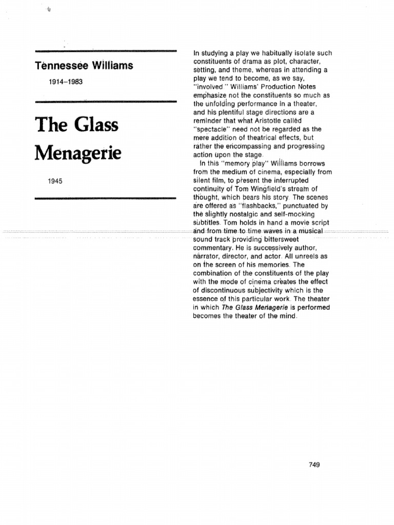 The Glass Menagerie Text | PDF