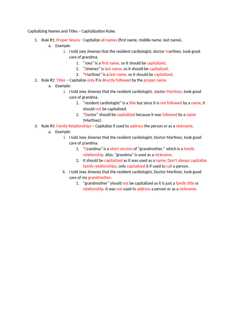 Capitalizing Names and Titles - Capitalization Rules | PDF