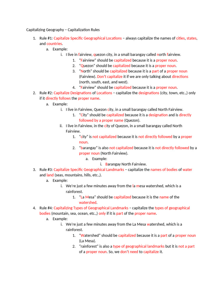 Capitalizing Geography - Capitalization Rules | PDF | Linguistics
