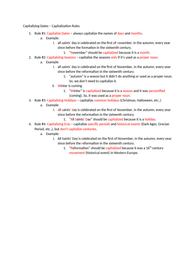 Capitalizing Dates - Capitalization Rules | PDF | Hanukkah