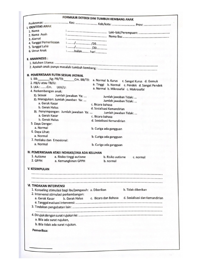 Formulir Deteksi Dini Tumbuh Kembang Anak | PDF