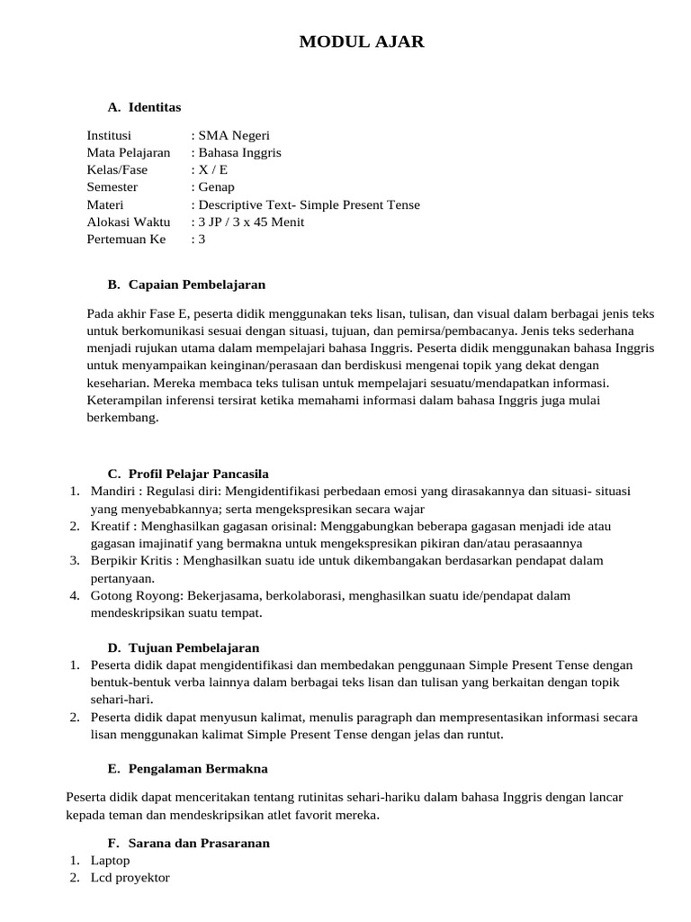 MODUL AJAR Simple Present | PDF