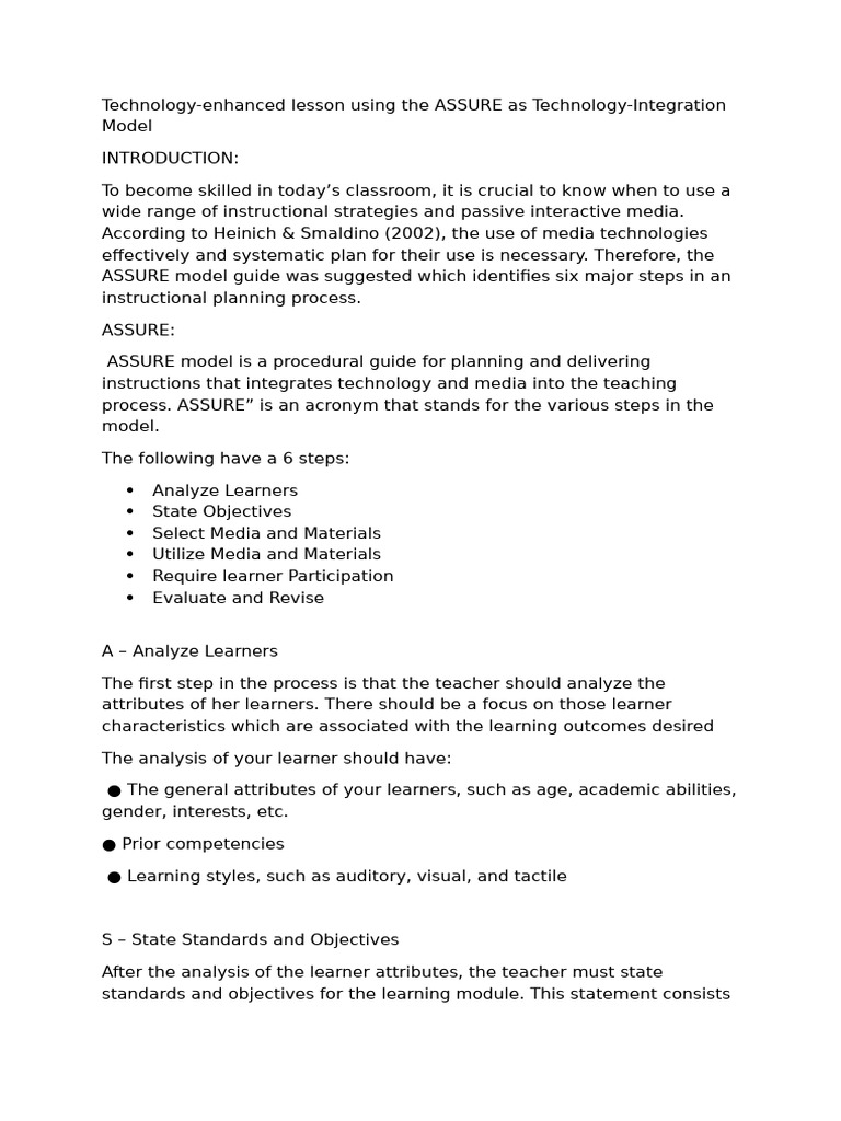 TTL Technology Enhanced Lesson Using The Assure As Technology ...