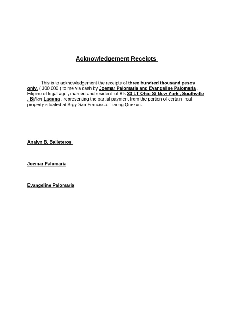 Acknowledgement Receipts | PDF