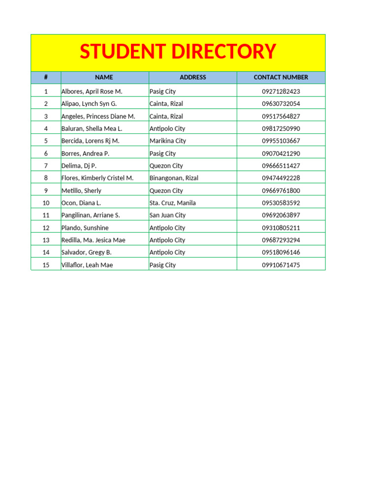 Act. 1 - Student Directory - Baluran | PDF