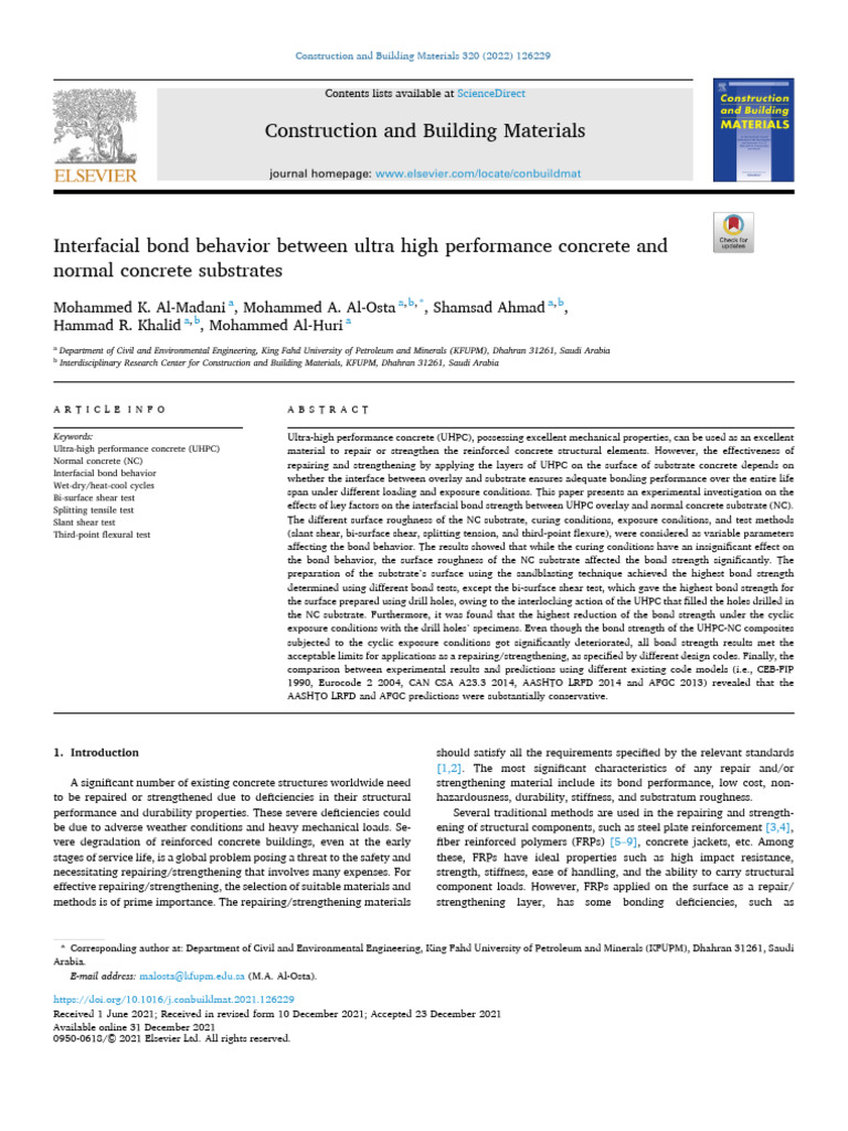 Interfacial Bond Behavior Between Ultra High Performance Concrete and ...