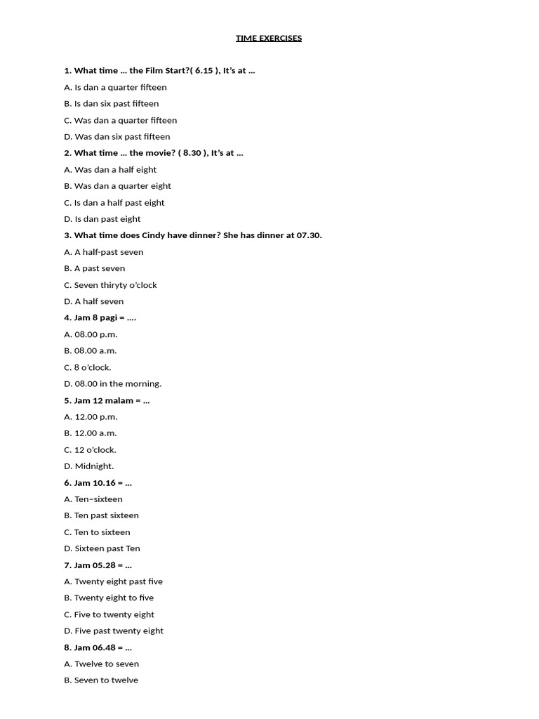 Time Exercises for Learning Time | PDF