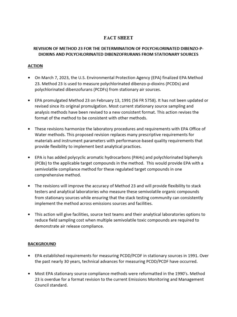Revised EPA Method 23 for PCDDs and PCDFs | PDF | Polychlorinated ...