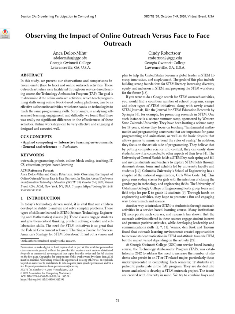 Observing The Impact of Online Outreach Versus Face To Face Outreach ...