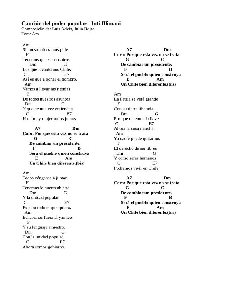 Letra de la Canción del Poder Popular | PDF