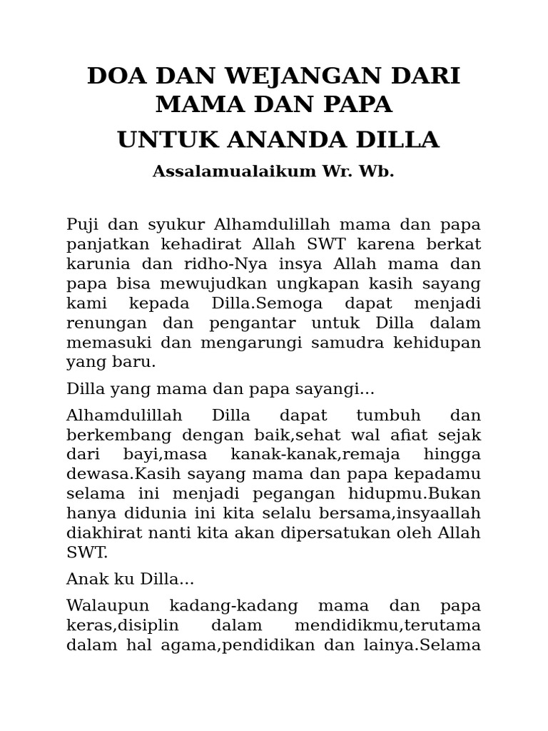 Wejangan dan Doa untuk Dilla | PDF