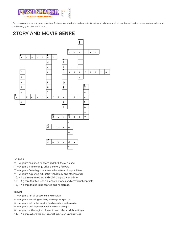 Criss Cross Puzzle - Discovery Education Puzzlemaker | PDF