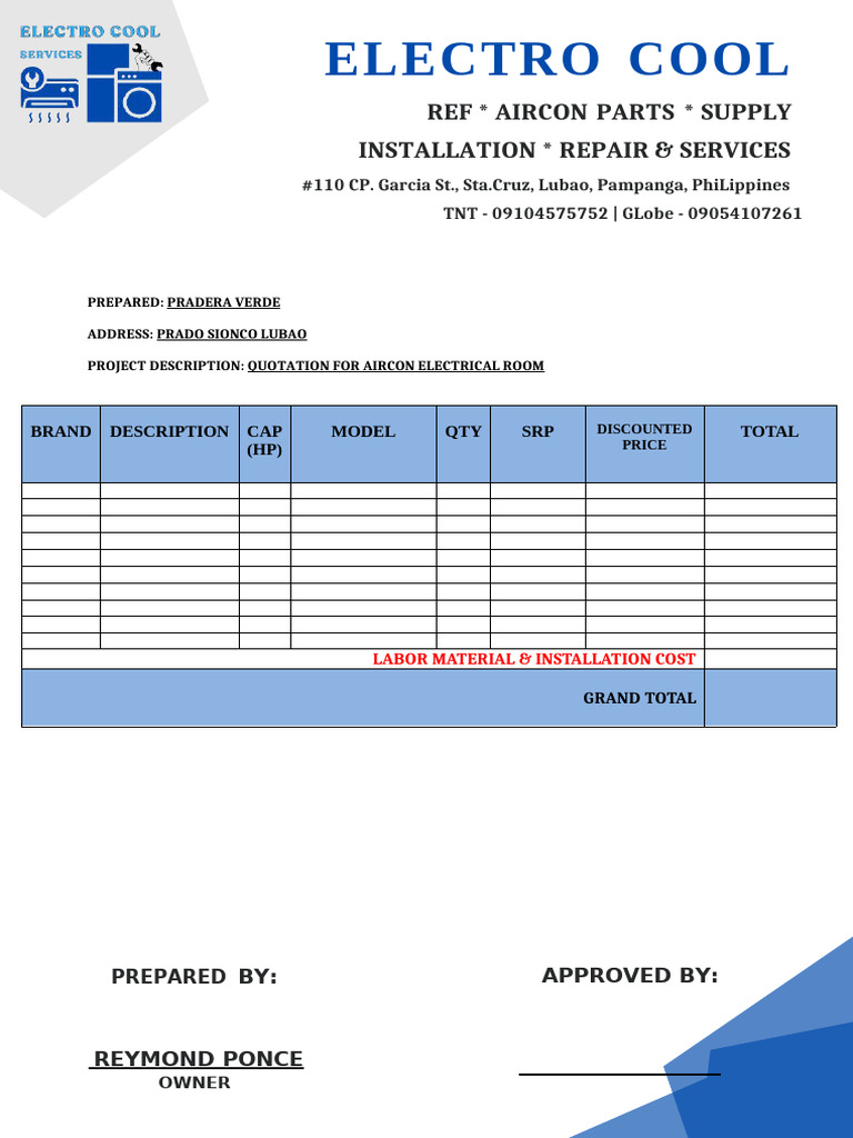 Aircon Installation Quotation Sample | PDF