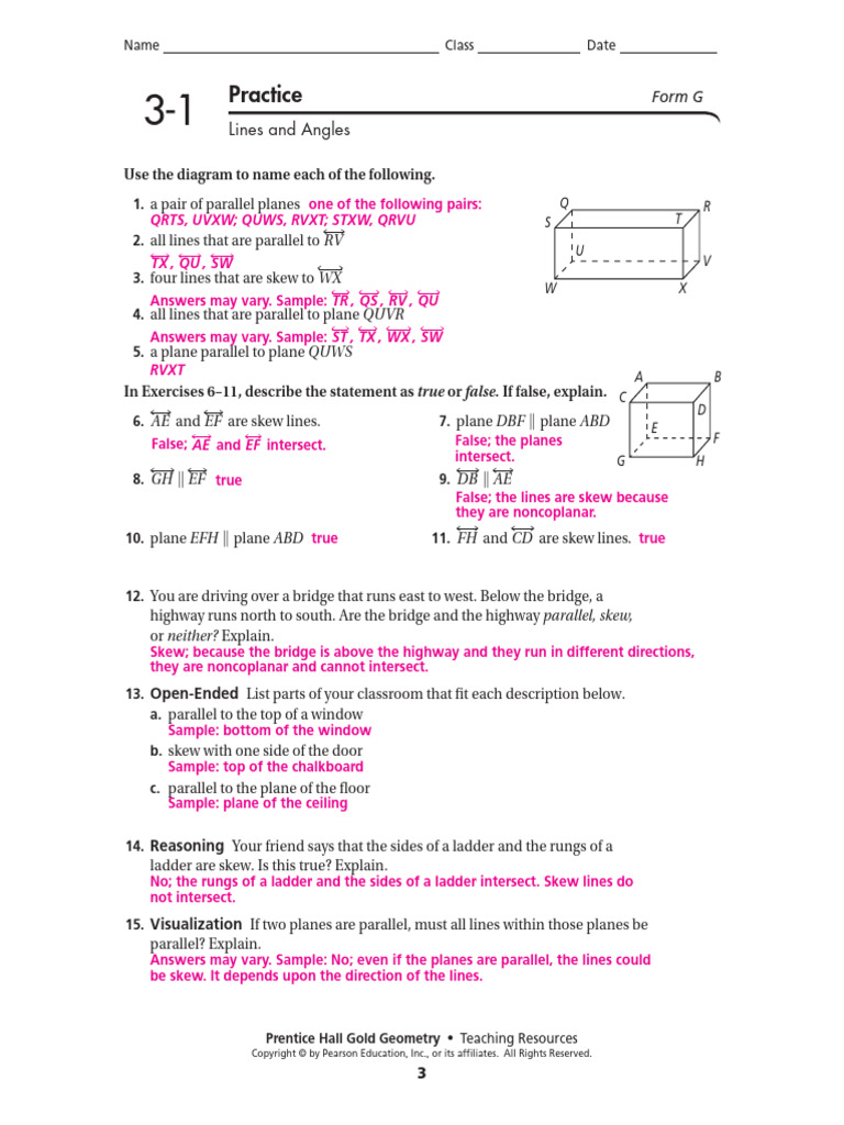 Practice Chapter 3 Form G | PDF | Geometry | Elementary Geometry