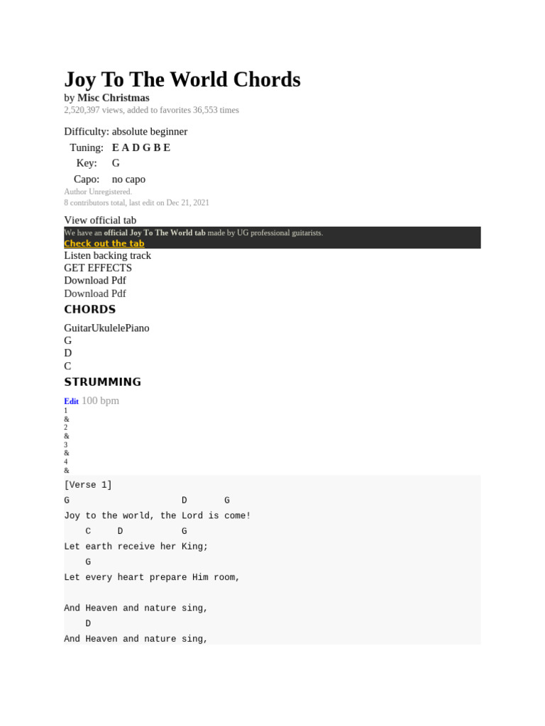 Joy to the World Chords for Beginners | PDF | Joy To The World