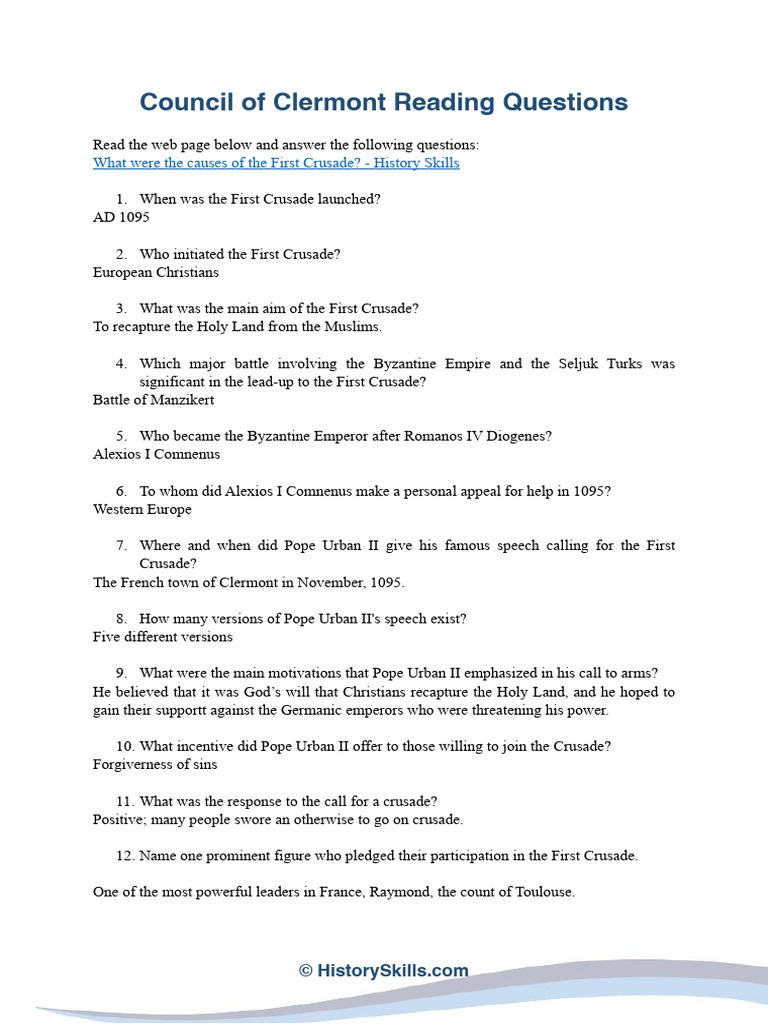 Clermont Reading Questions | PDF